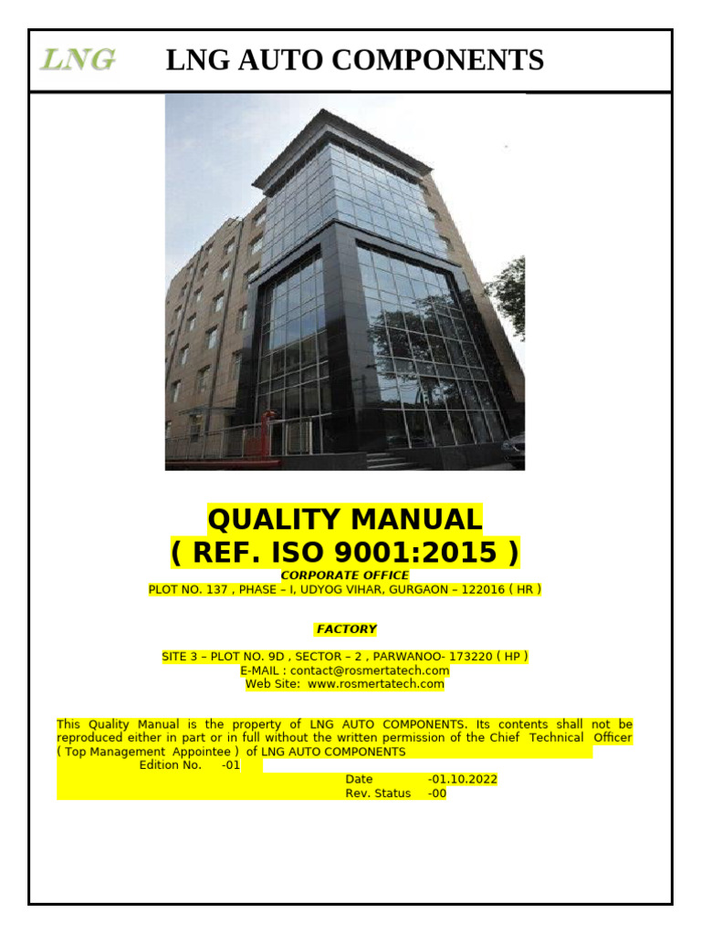 LNG Auto Components Quality Manual | PDF