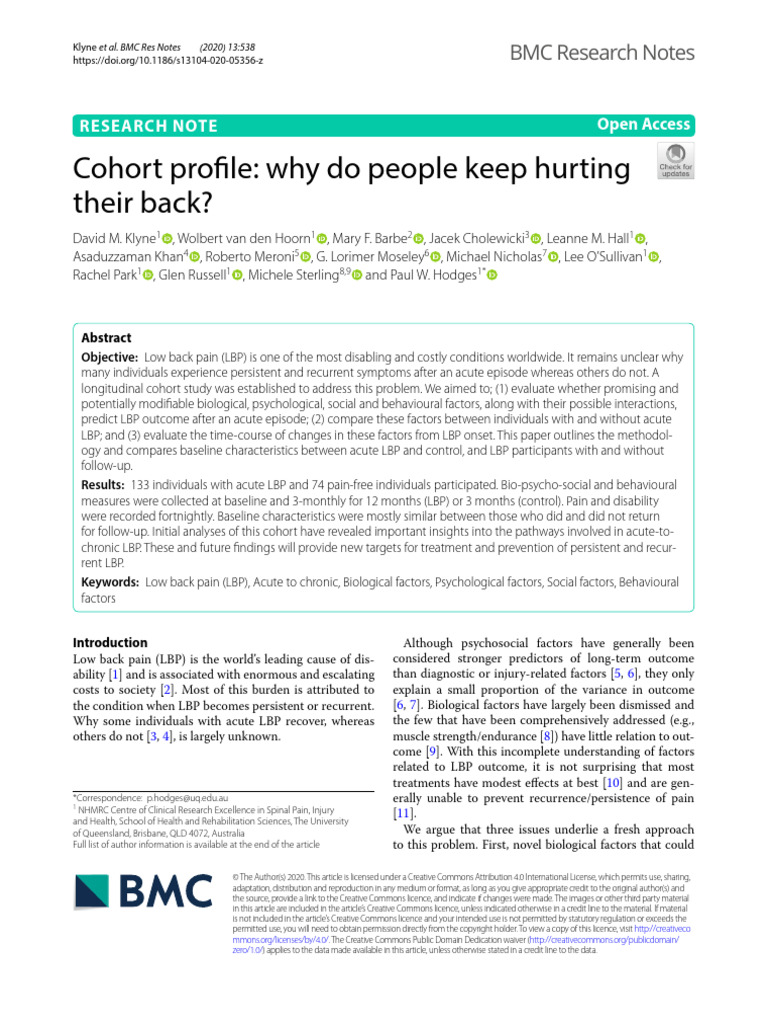 Cohort Profile. Why Do People Keep Hurting Their Back | PDF | Cohort ...