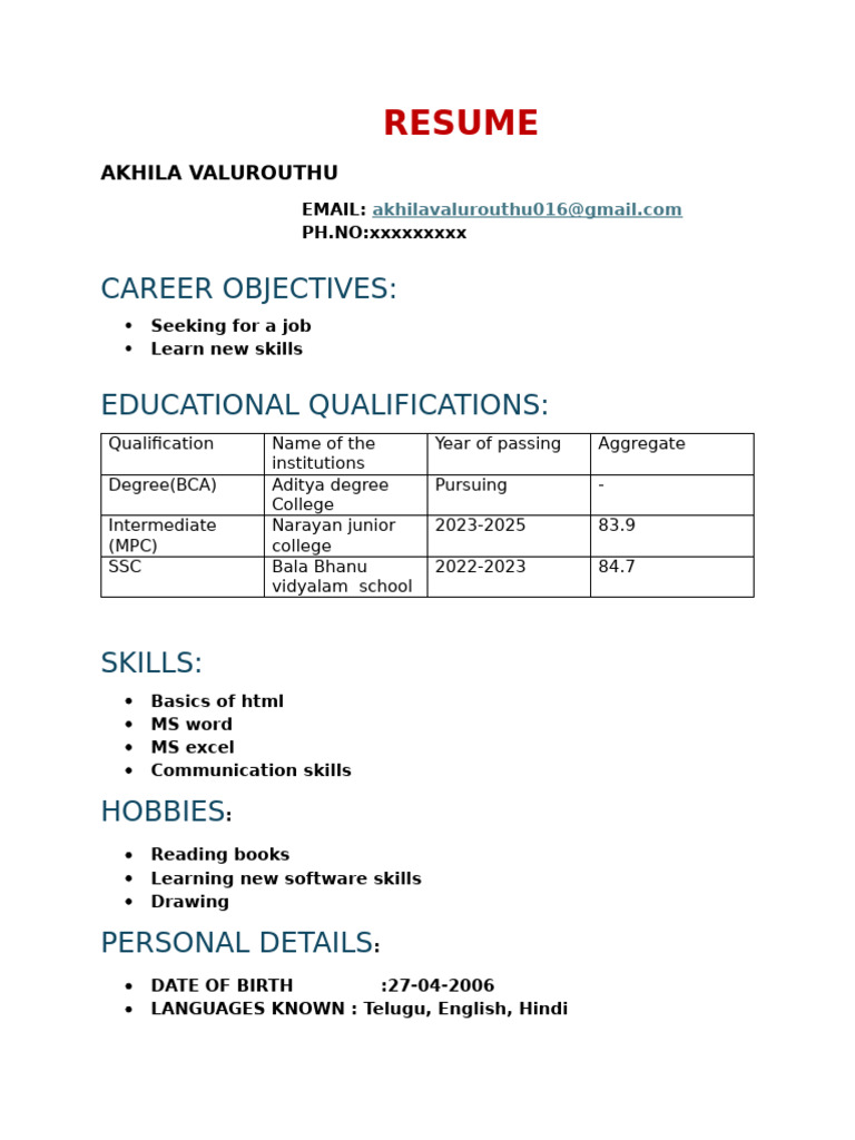 Resume 3 | PDF
