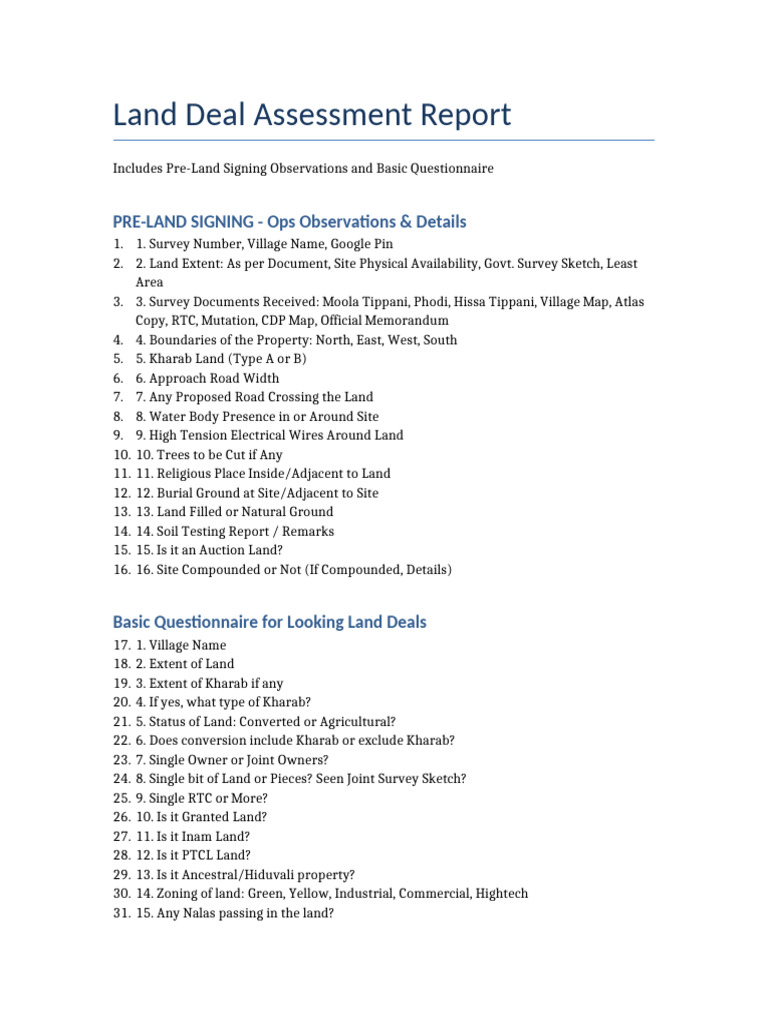 Land Deal Assessment Report | PDF | Chess Theory | Chess
