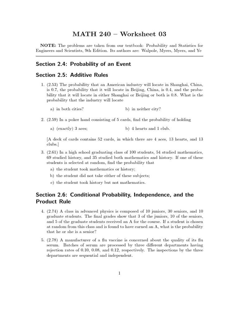 Probability and Statistics Worksheet 03 | PDF | Probability