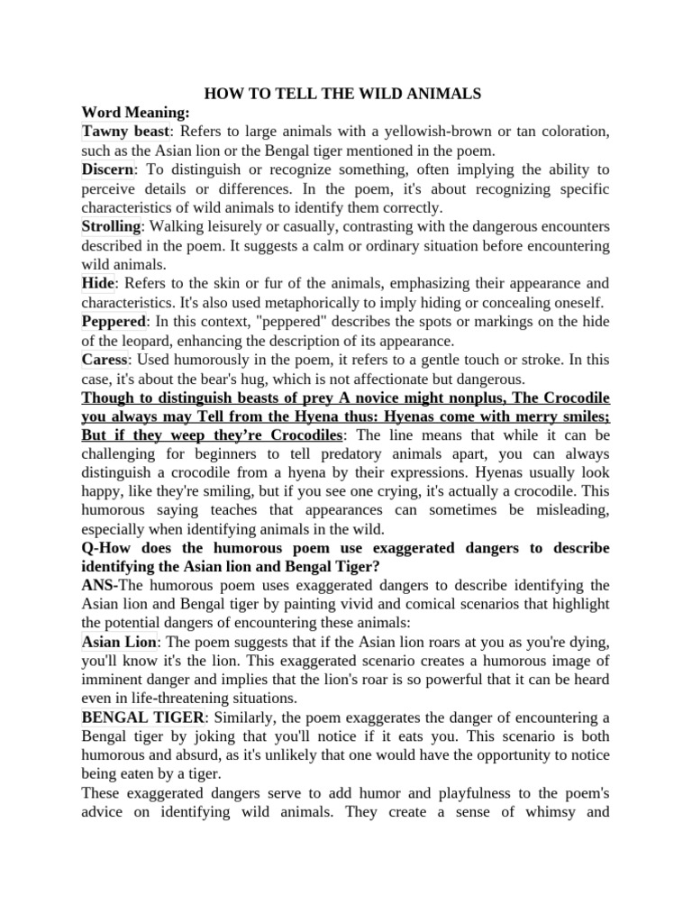 How To Tell The Wild Animals | PDF | Tiger | Lion