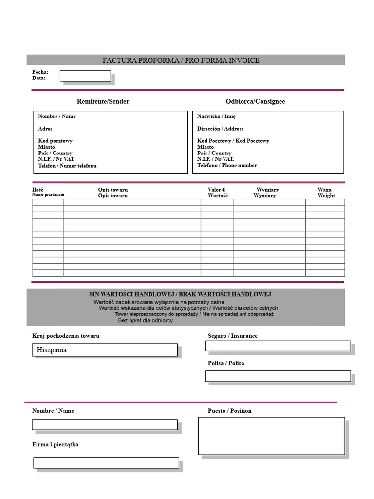 Model Faktura Proforma | PDF