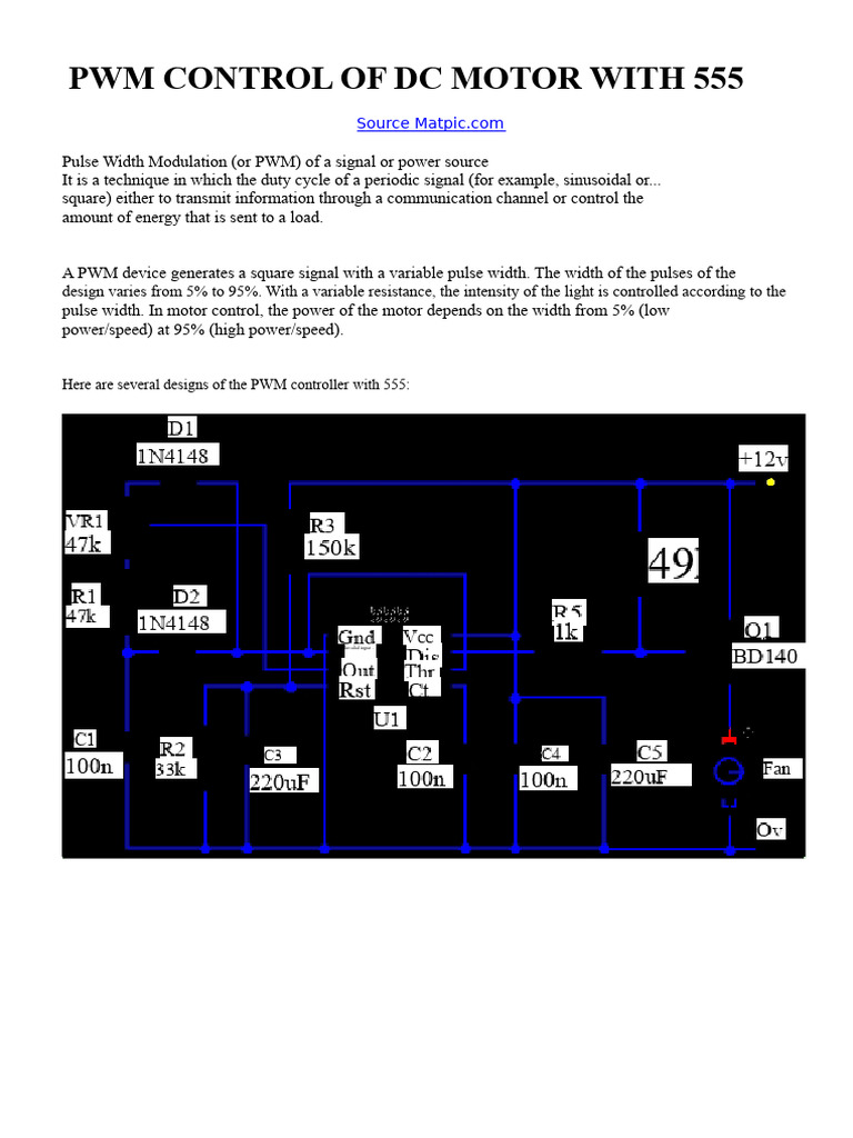 PWM Control of DC Motor With 555 | PDF