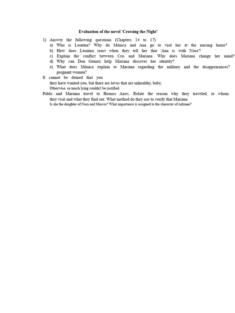 Evaluation CROSSING THE NIGHT | PDF
