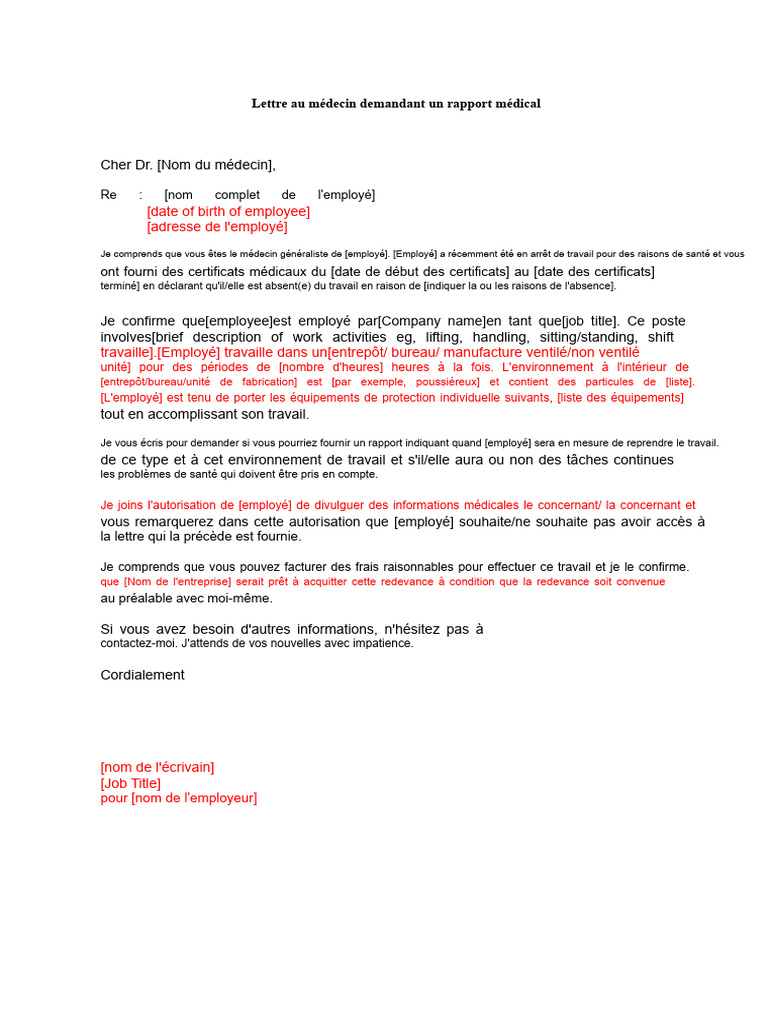 Demande de rapport médical pour employé | PDF