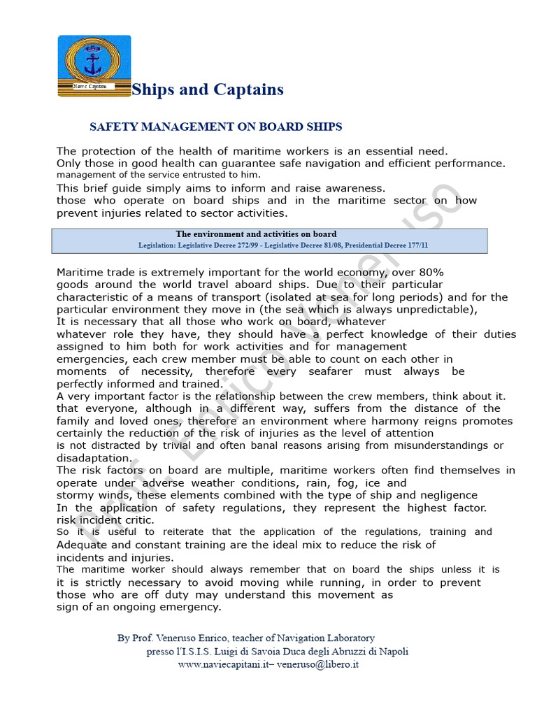 Safety Management On Board Ships | PDF | Occupational Safety And Health ...