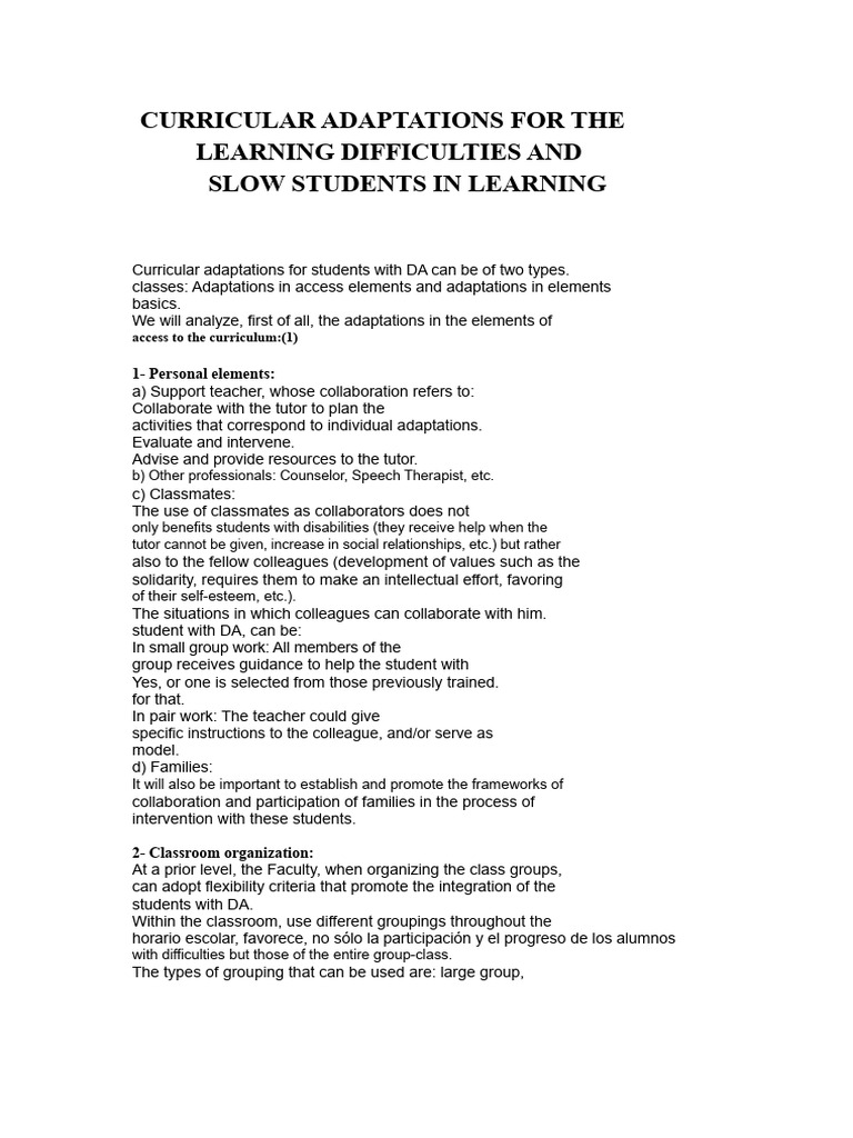 Curricular Adaptations for Learning Difficulties | PDF | Curriculum ...