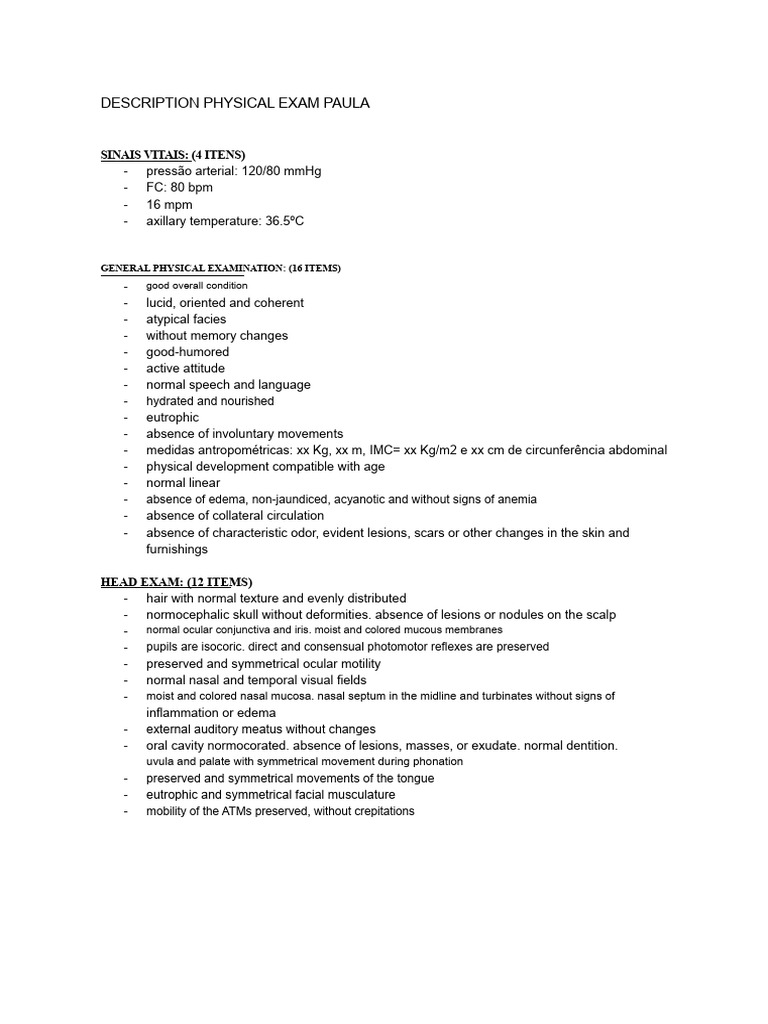 Comprehensive Physical Exam Report | PDF | Thorax | Abdomen