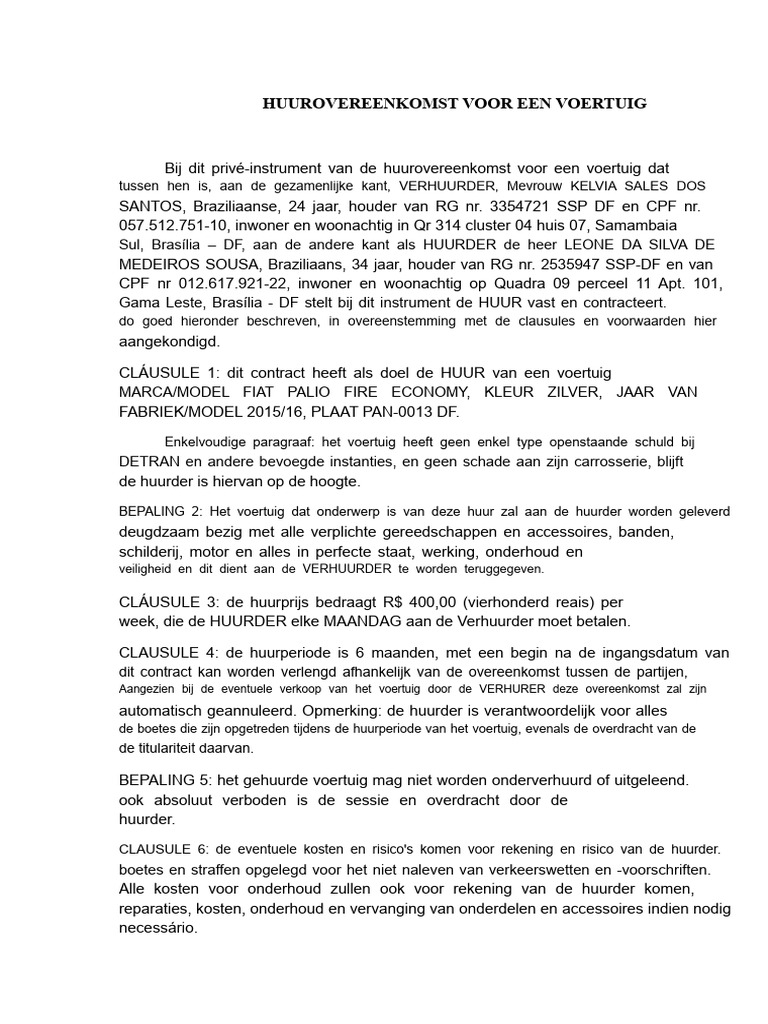 Huurcontract Voor Voertuigen | PDF