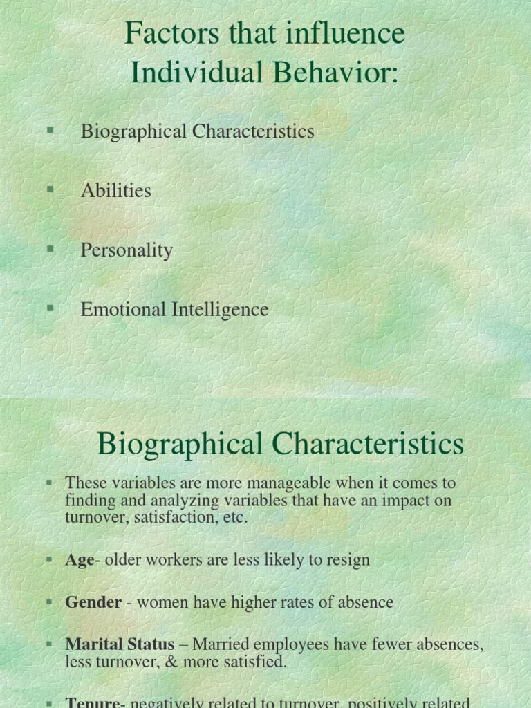 Factors That Influence Individual Behavior:: Biographical Characteristics | PDF | Extraversion ...