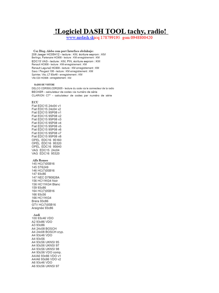 Outils de diagnostic automobile DASH TOOL | PDF | Véhicules ...
