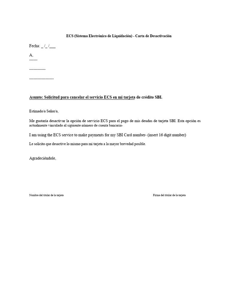 Carta de Desactivación de ECS PDF | PDF
