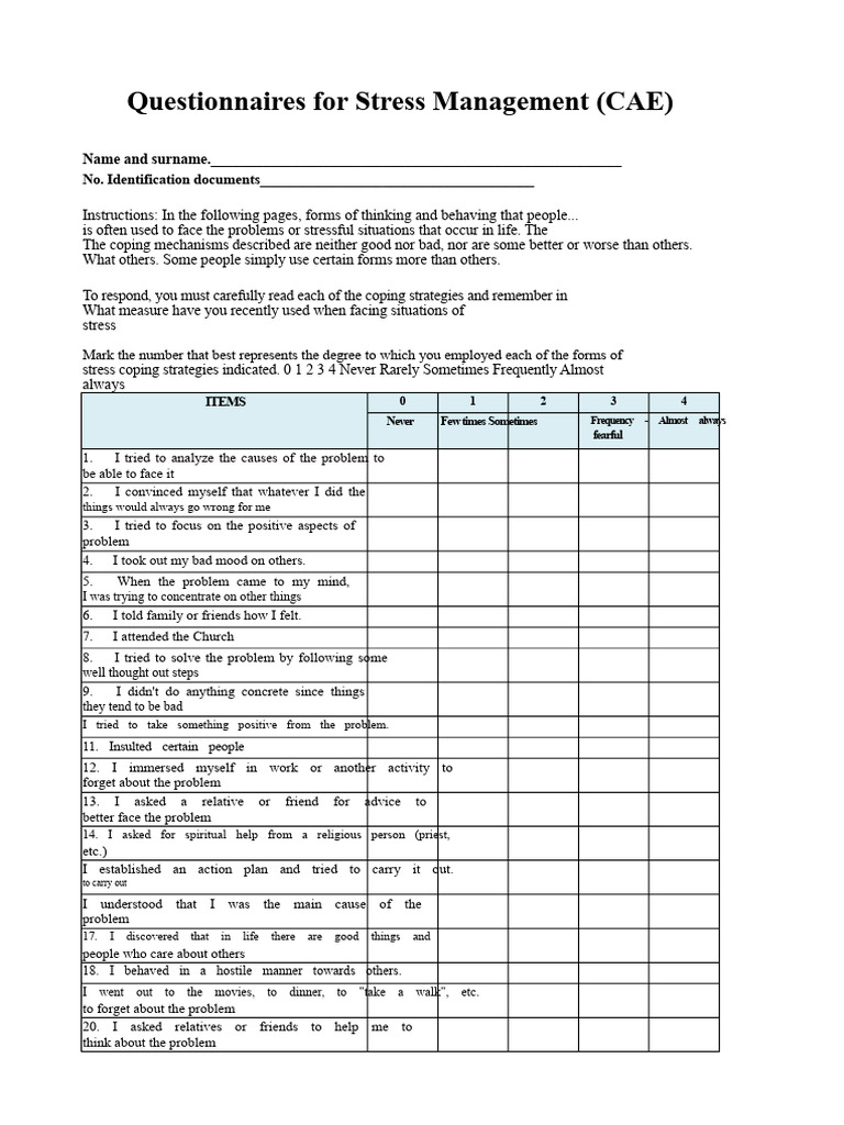 Stress Coping Questionnaire Scoring Format-2020 | PDF | Stress ...