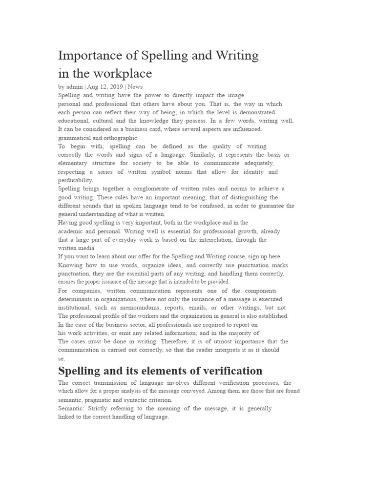 Importance of Spelling and Writing in The Workplace | PDF | Semantics ...