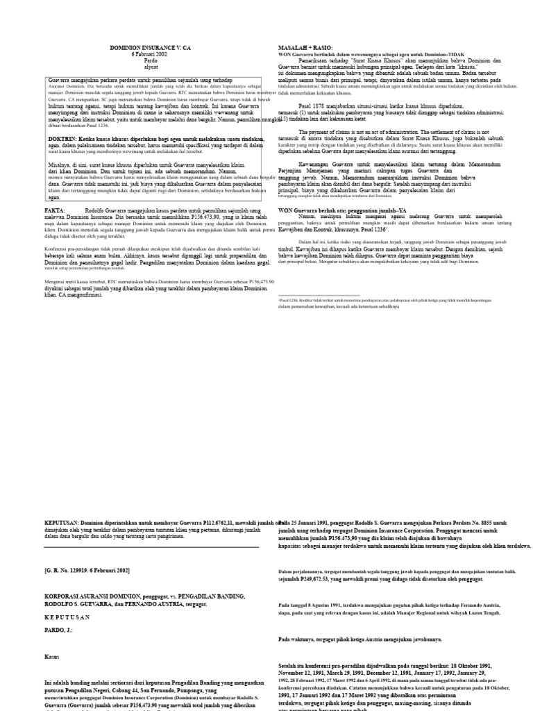 Kasus Guevarra vs. Dominion Insurance | PDF