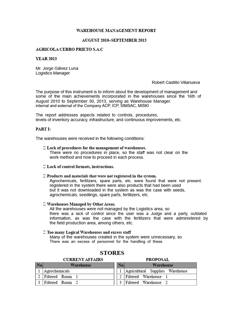 Warehouse Management Report | PDF | Warehouse | Regulatory Compliance