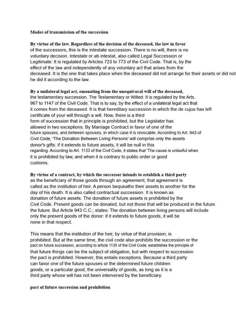 Modes of Transmission of Succession | PDF | Will And Testament | Intestacy