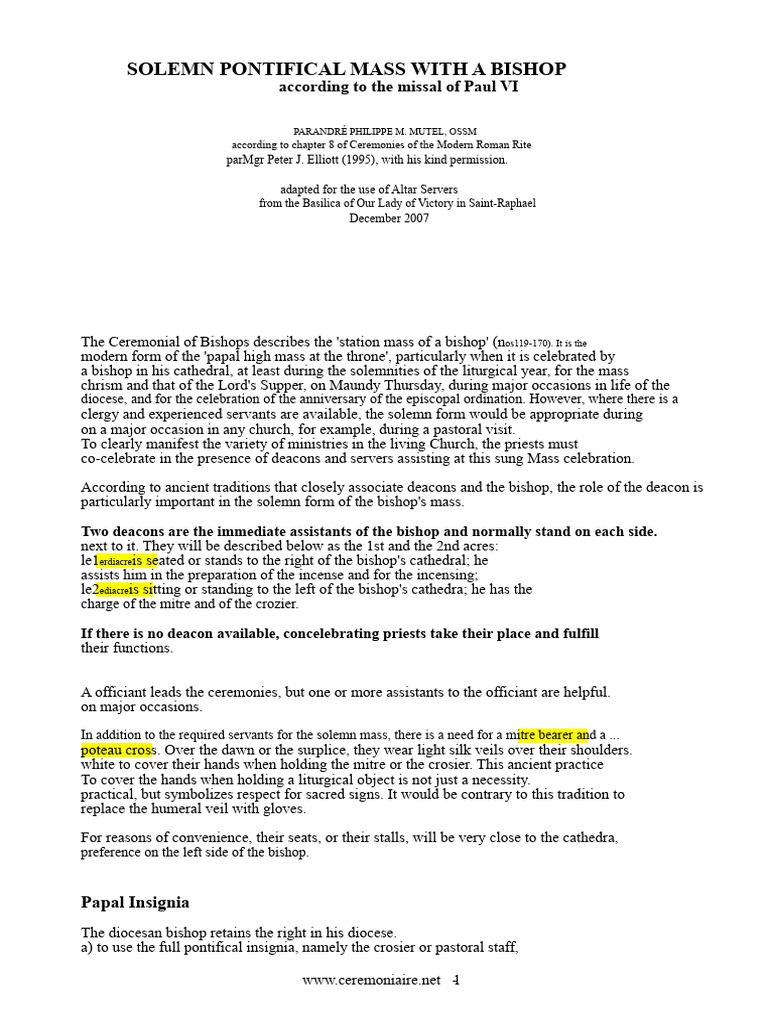Solemn Pontifical Mass Guide for Bishops | PDF | Mass (Liturgy) | Altar