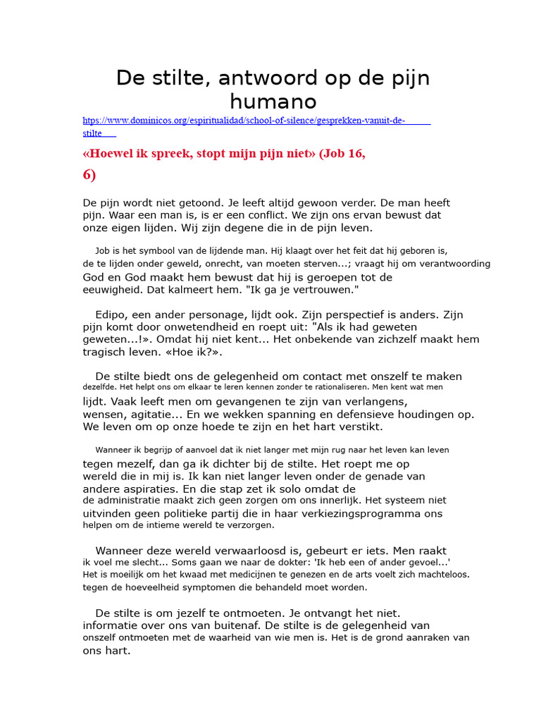 De Stilte, Antwoord Op Menselijke Pijn | PDF