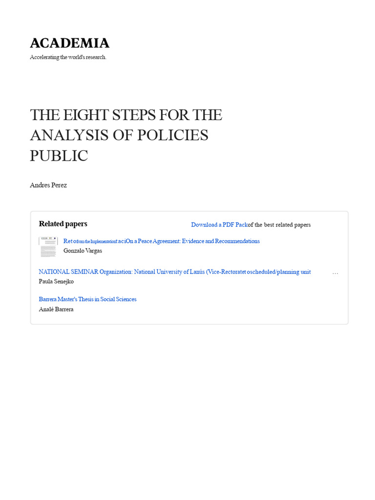 SUMMARY - The Eight Steps For Public Policy Analysis - by Eugene ...