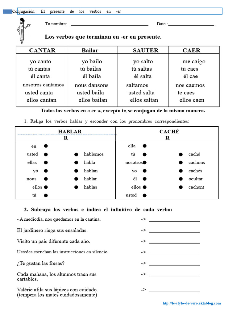Los Verbos en - Er | PDF