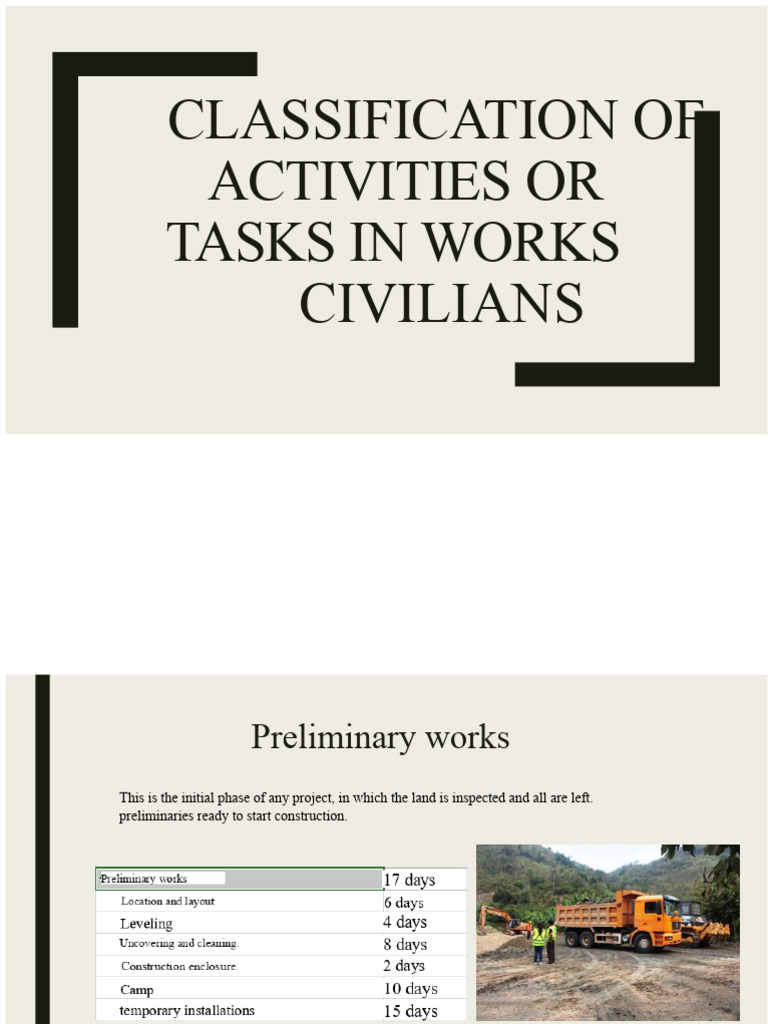 Classification of Activities or Tasks in Civil Works | PDF | Foundation ...