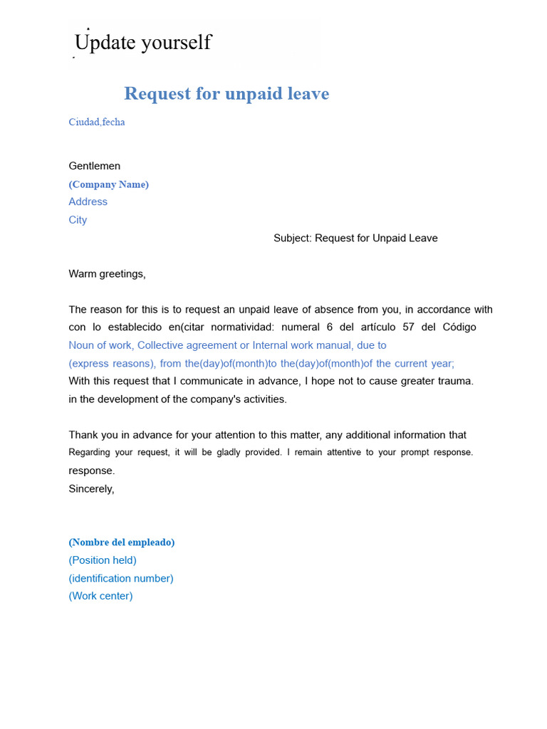 Letter Requesting Unpaid Leave | PDF