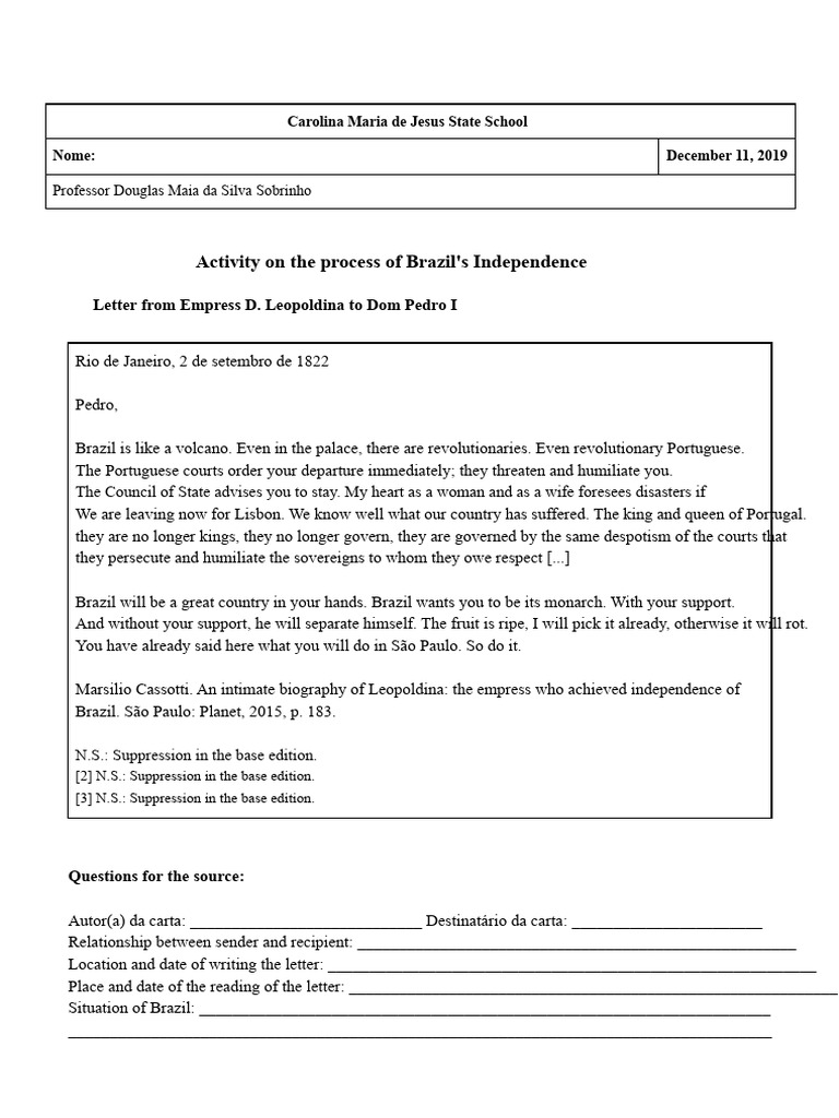Activities Independence of Brazil | PDF | Brazil