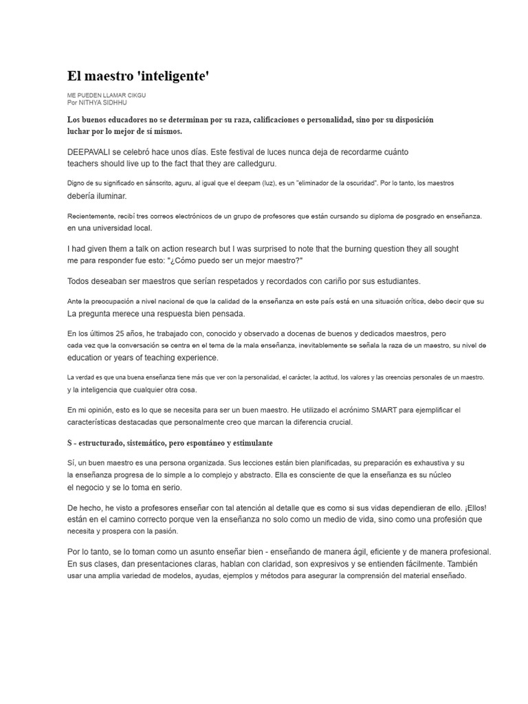 El Maestro 'Inteligente' | PDF | Enseñando | Maestros