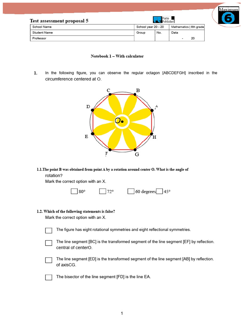 Mm6 Test Evaluation 6th Year Apr18 | PDF | Circle | Area