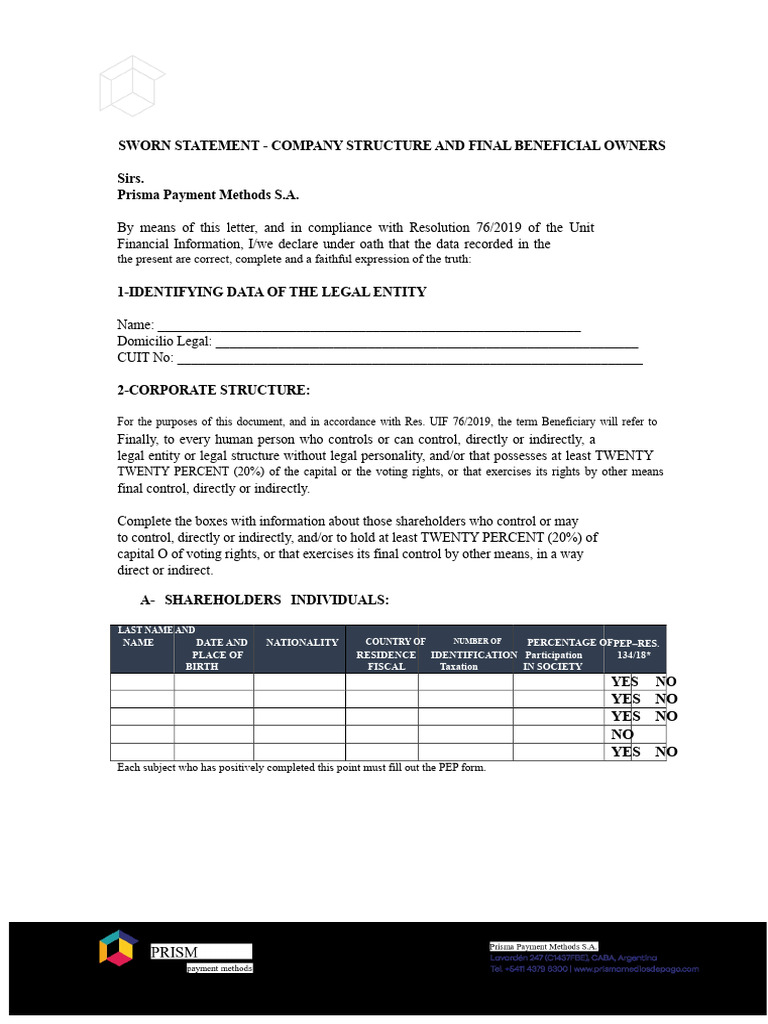 Sworn Statement of Company Structure | PDF | Justice | Crime & Violence