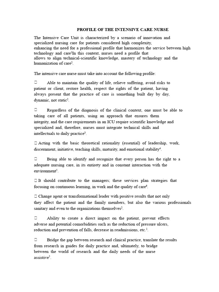 Profile of The Intensive Care Nurse | PDF | Intensive Care Unit | Nursing