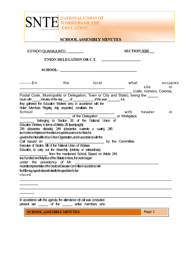 School Assembly Minutes - Education Workers | PDF | Justice | Crime ...