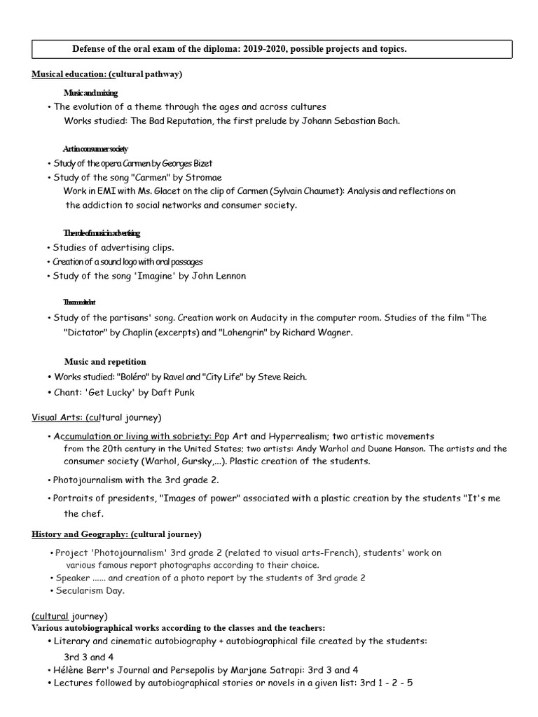 Oral Defense of The Diploma - Session 2019-2020 - Choice of Subjects | PDF