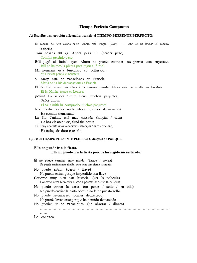 Taller de Presente Perfecto | PDF