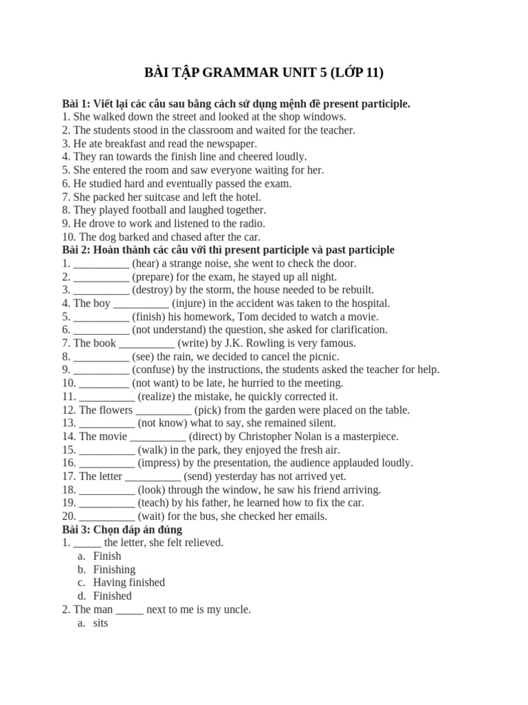 Grammar Exercises for Unit 5, Grade 11 | PDF