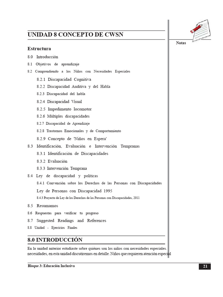 Unidad 8 Concepto de CWSN: Estructura | PDF | Discapacidad intelectual ...