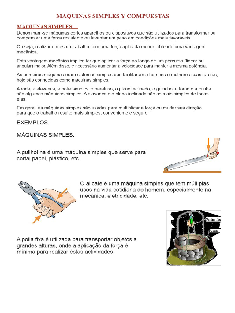 Máquinas Simples e Compostas Explicadas | PDF | Máquinas | Motores