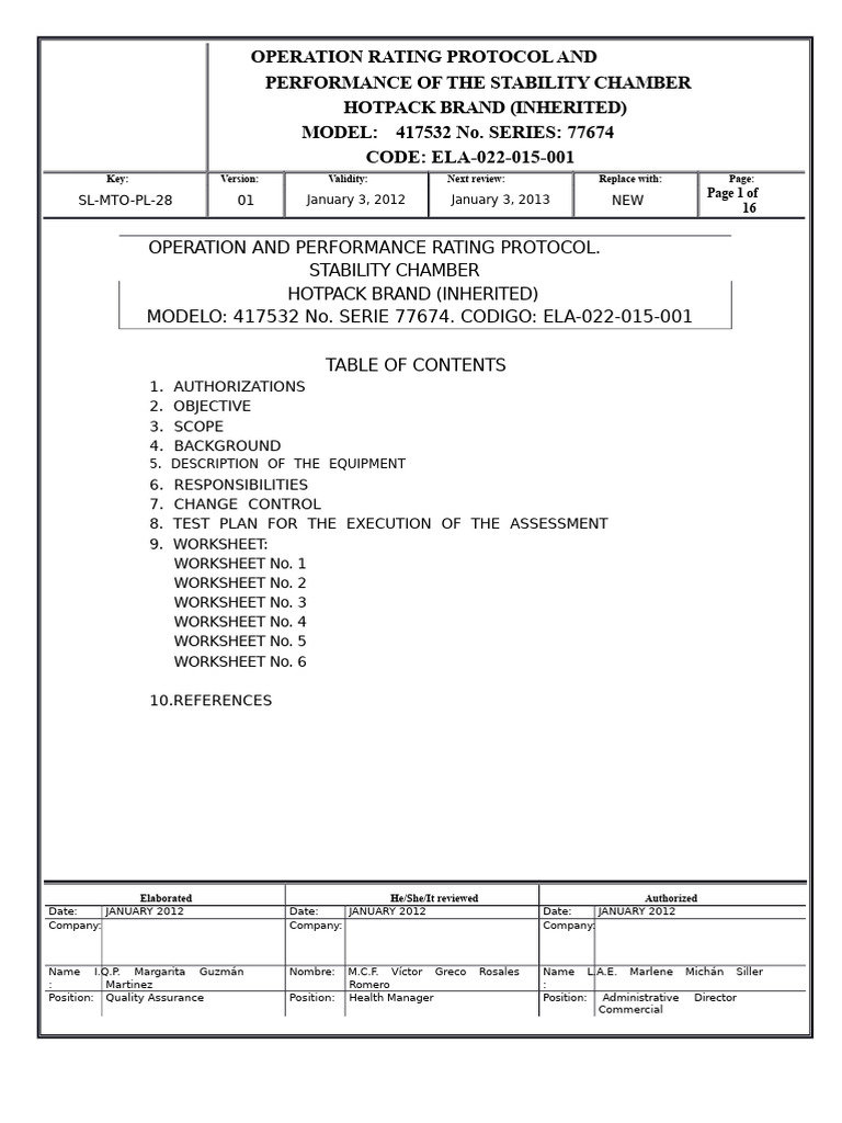 Stability Chamber Operation Protocol | PDF | Verification And ...
