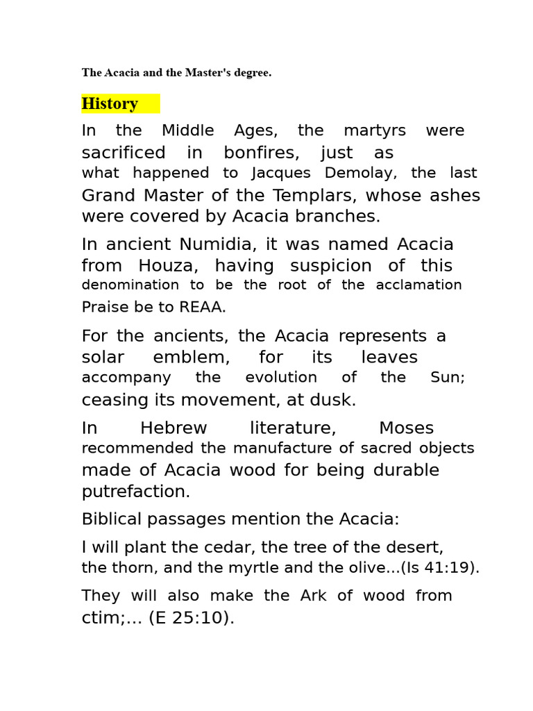 The Acacia and The Master's Degree | PDF | Freemasonry | Western ...