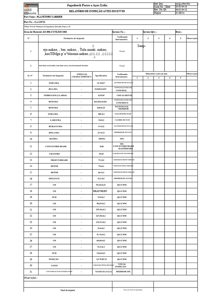 Relatório de Inspeção Pré-Despatch IATF | PDF