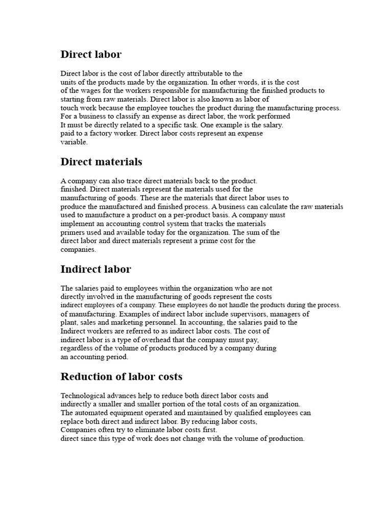 Understanding Direct and Indirect Labor Costs | PDF | Cost Of Goods ...