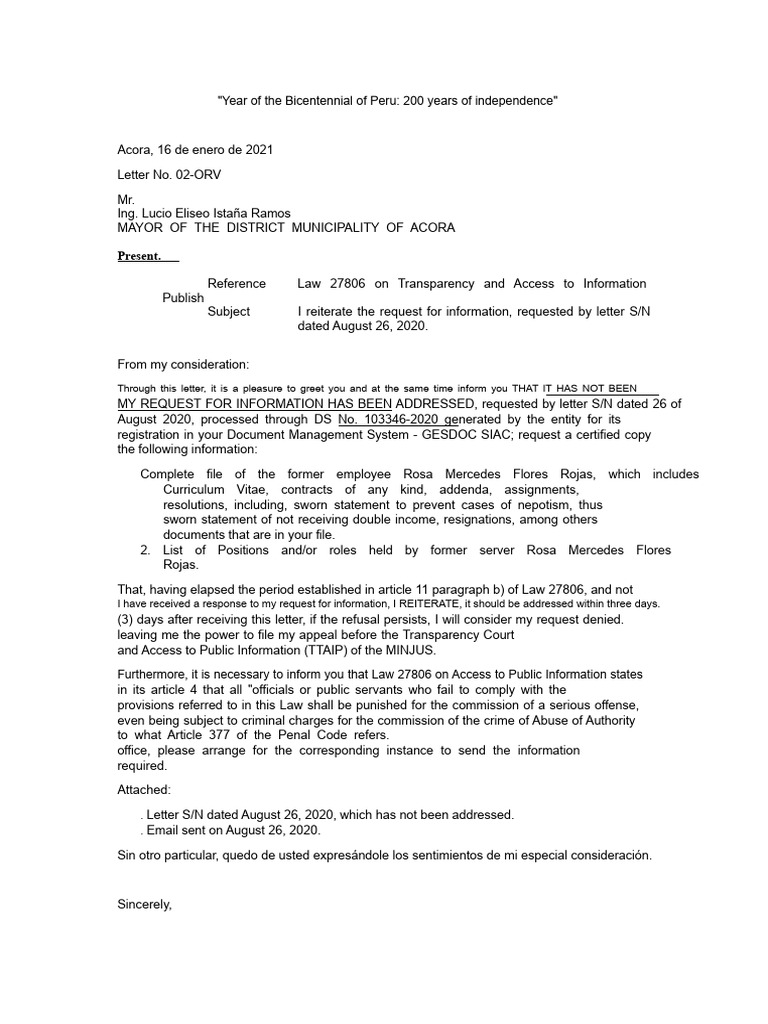 I Reiterate The Request For Information Required by Letter. | PDF ...