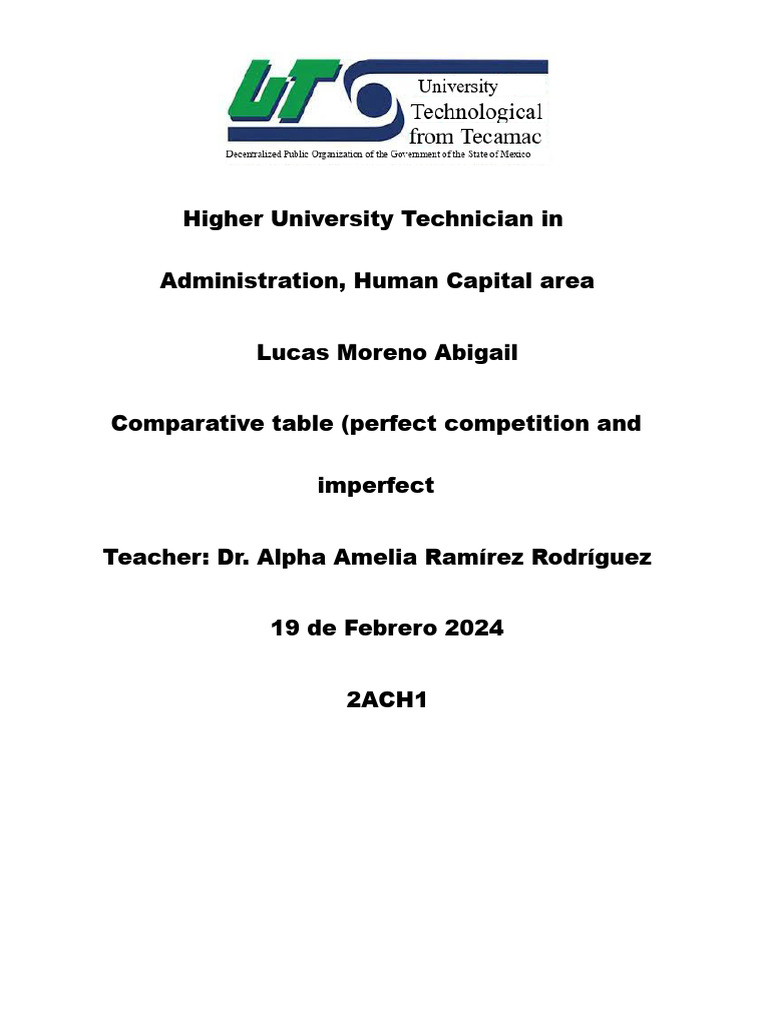 Comparative Table (Perfect and Imperfect Competition) | PDF | Imperfect ...