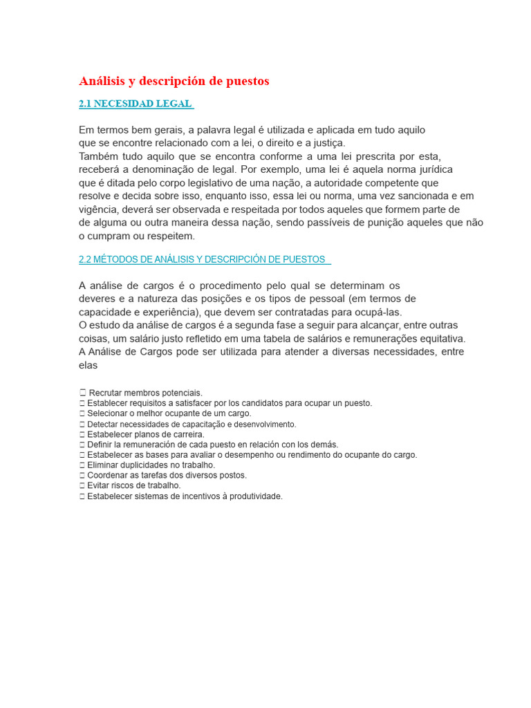Análise e Métodos de Descrição de Cargos | PDF | Liderança | Entrevista