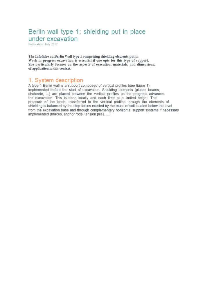 Berlin Wall Type 1: Excavation Shielding Guide | PDF | Beam (Structure ...