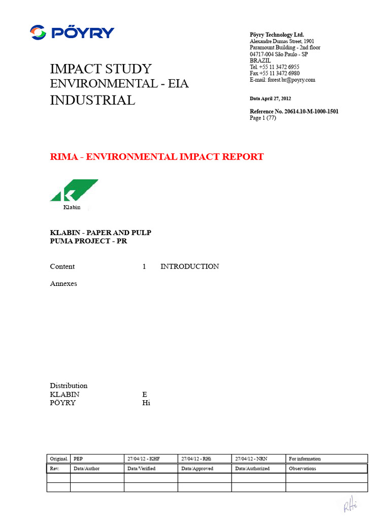 RIMA Environmental Impact Report PDF | PDF | Pulp (Paper ...