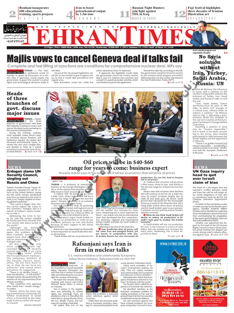 93.11.15 Tehran Times-English-newspaper | PDF | Treaty On The Non ...