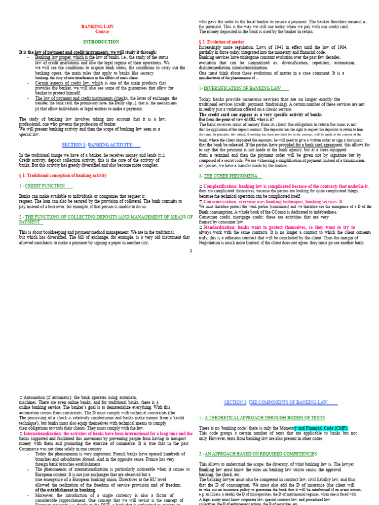 Complete Notes on Banking Law | PDF | Banks | Guarantee